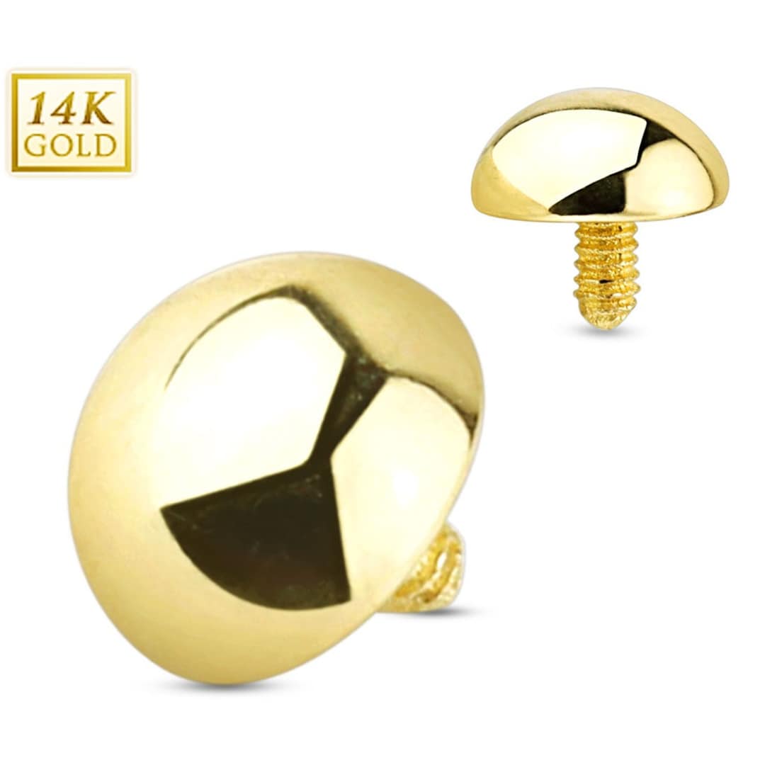 14K Solid Gold DOME Dermal Anchor Top Stud Internally Threaded Screw ...