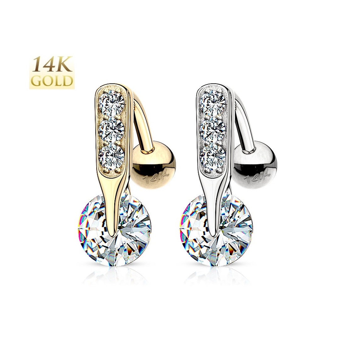 14K Solid Gold Jeweled Reverse Belly Button Rings Belly Ring Studs ...