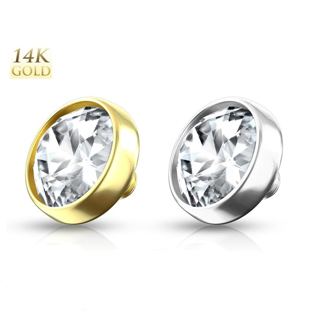 14K Solid Gold Flat Gem Dermal Anchor Top Head Stud Ring Internally ...