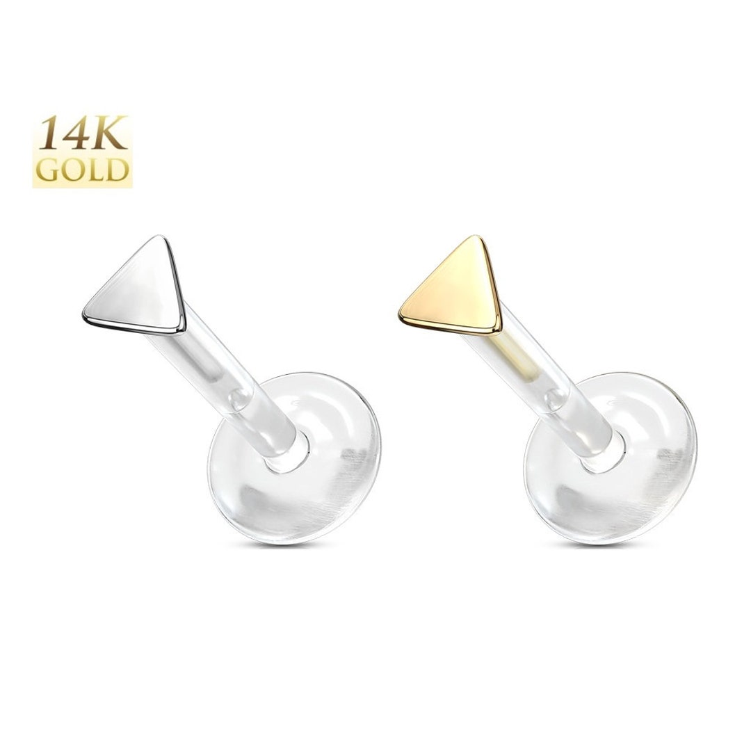 14K Gold Triangle Top Flexible Labret Monroe Stud Cartilage Tragus ...