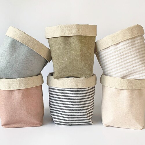 Fabric Mini Basket Small Reversible Canvas Storage & | Etsy