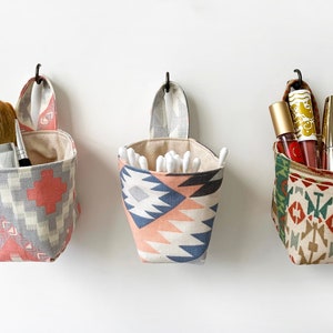 Hanging Fabric Mini Basket Small Reversible Canvas Storage & | Etsy