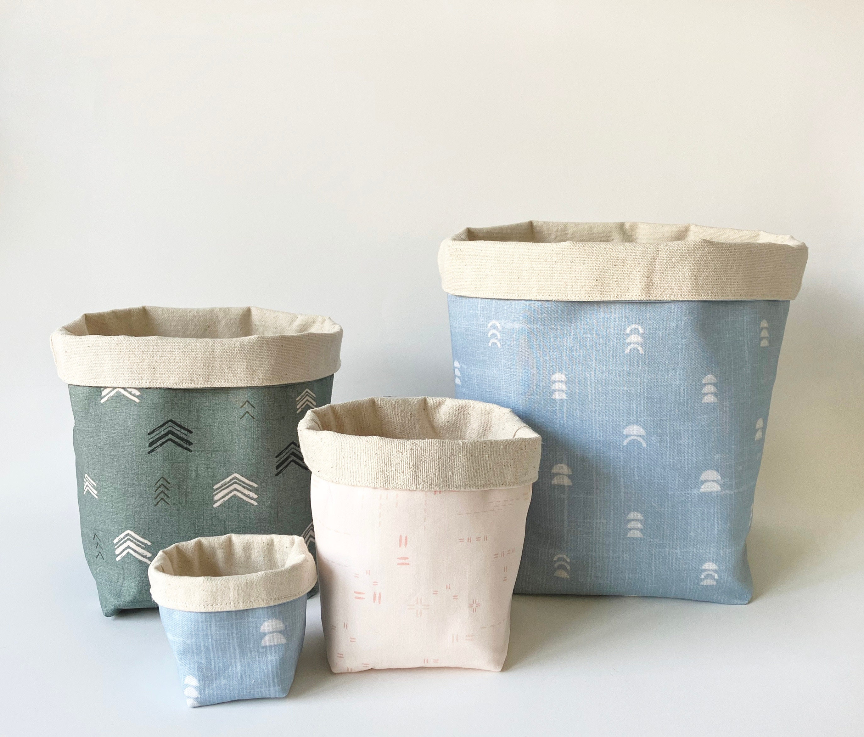 Boho Fabric Basket in Earthy Pastel Colors | Reversible Canvas Storage ...