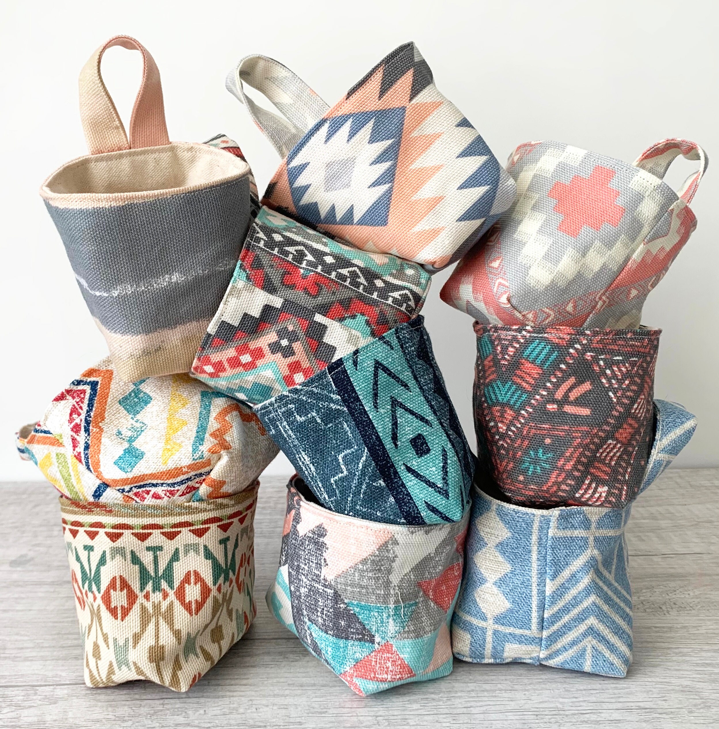 Hanging Fabric Mini Basket Small Reversible Canvas Storage & | Etsy