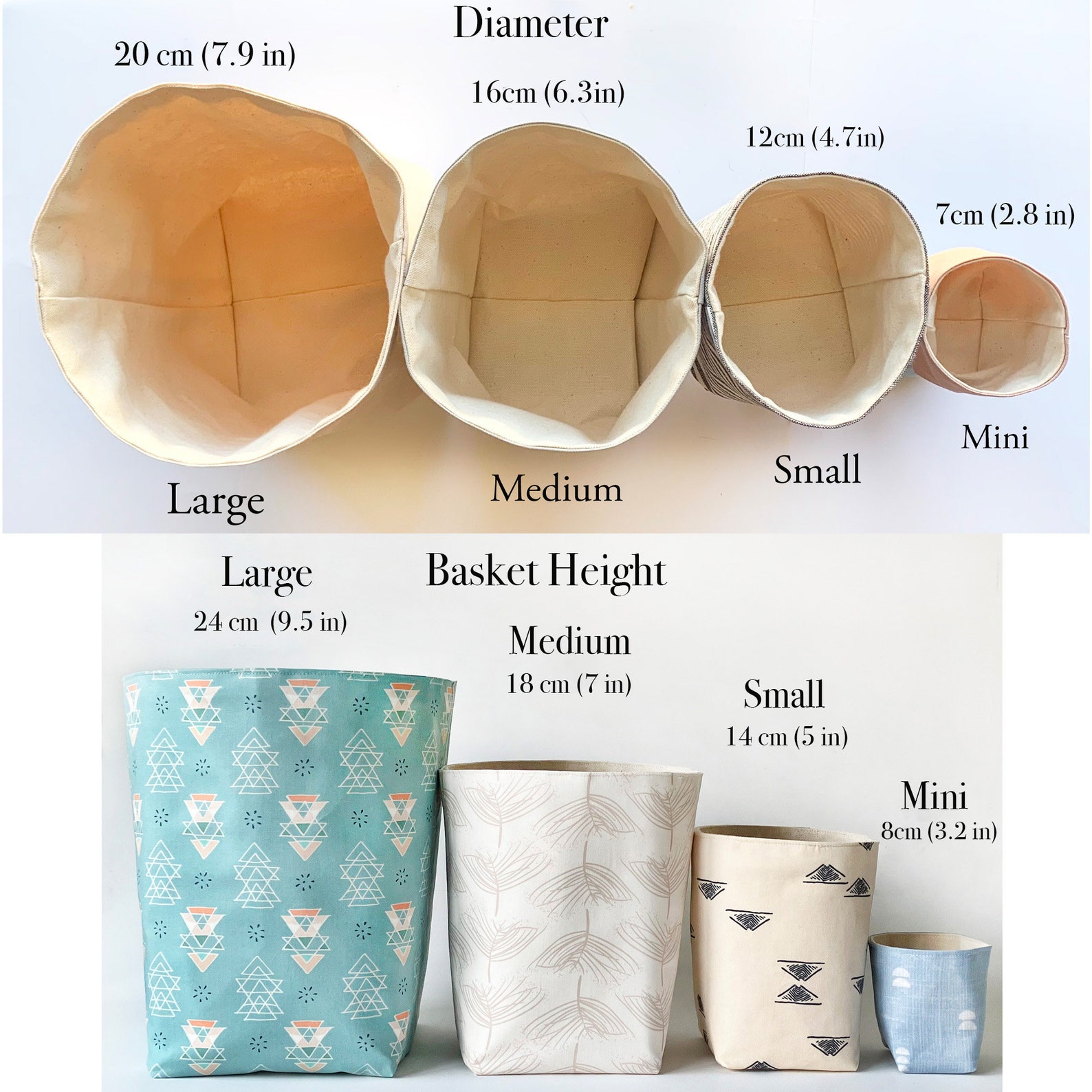 Boho Fabric Basket in Earthy Pastel Colors | Reversible Canvas Storage ...