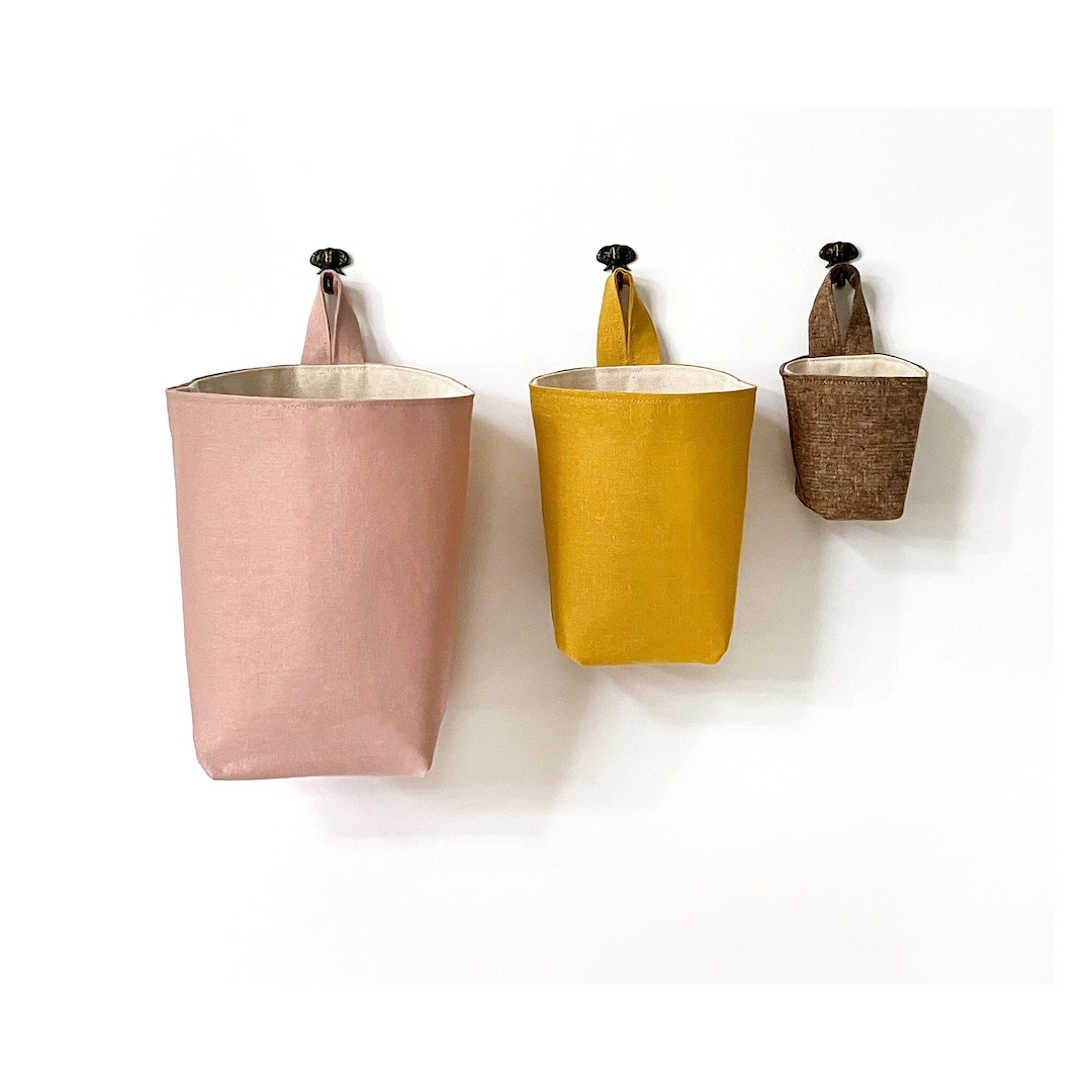 Hanging Linen Fabric Basket | Reversible Canvas Storage & Organizer Bin ...