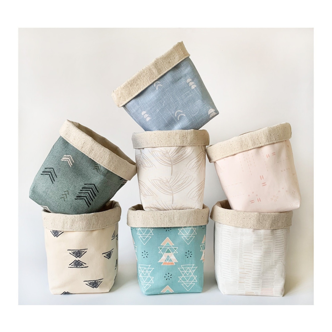 Boho Fabric Basket in Earthy Pastel Colors Reversible Canvas - Etsy