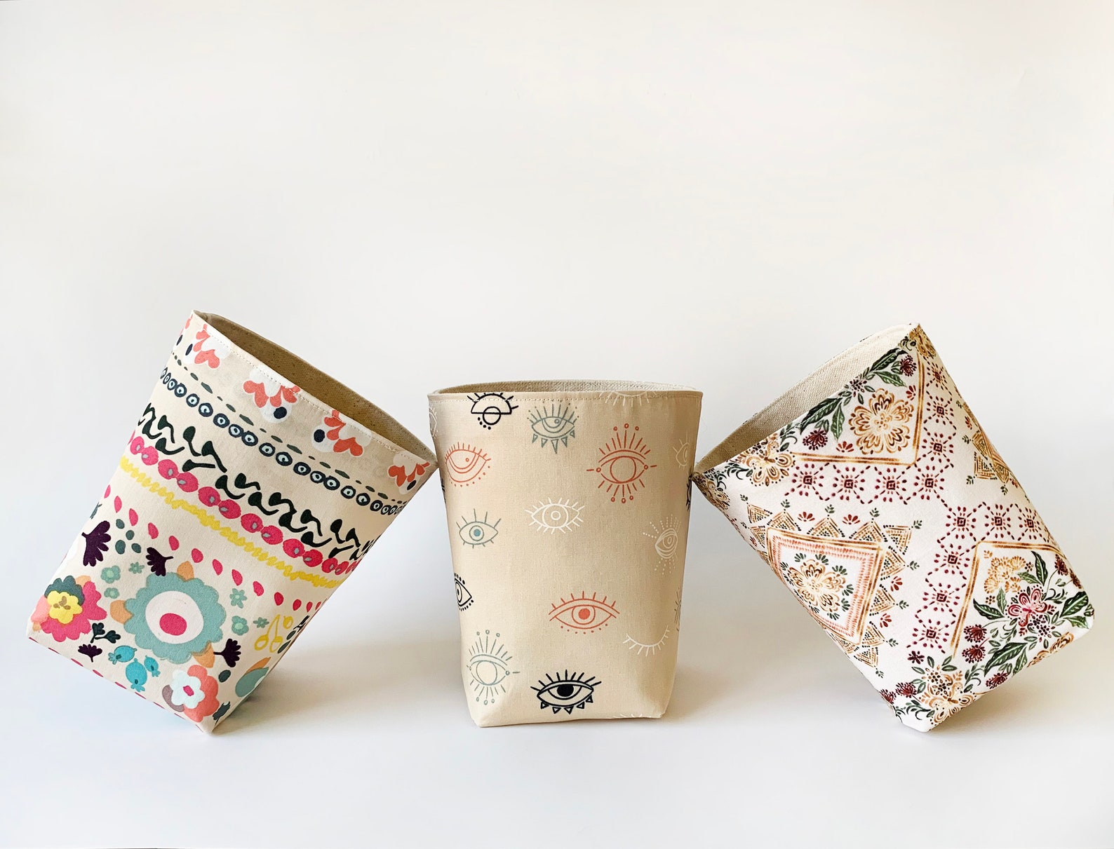 Boho Fabric Basket Reversible Canvas Storage & Organizer Bin - Etsy