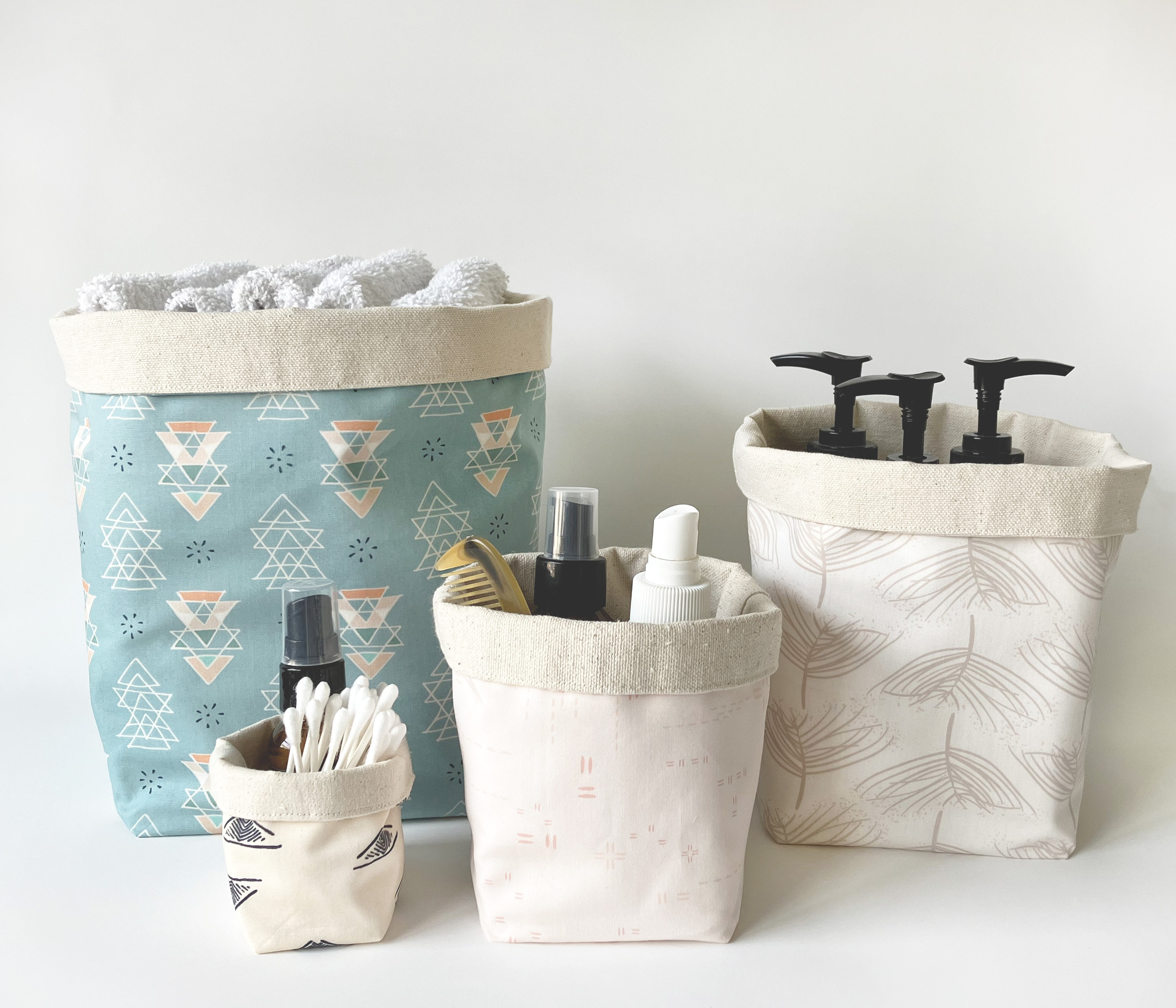 Boho Fabric Basket in Earthy Pastel Colors | Reversible Canvas Storage ...