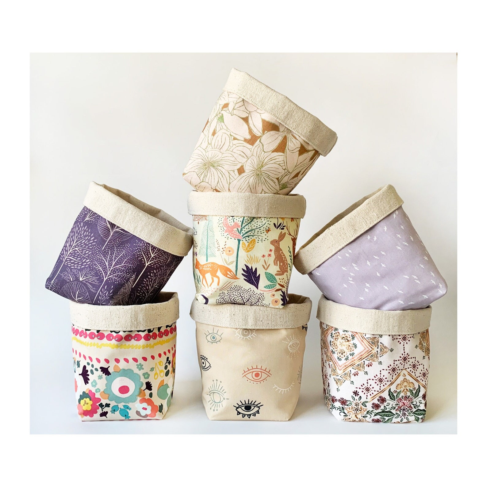 Boho Fabric Basket Reversible Canvas Storage & Organizer Bin - Etsy