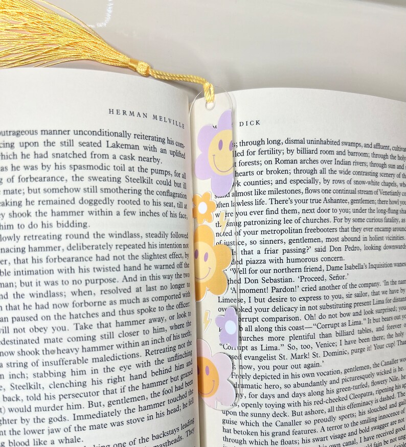 Happy Daisy Skinny Acrylic Bookmark With Tassel, Aesthetic Bookmark ...
