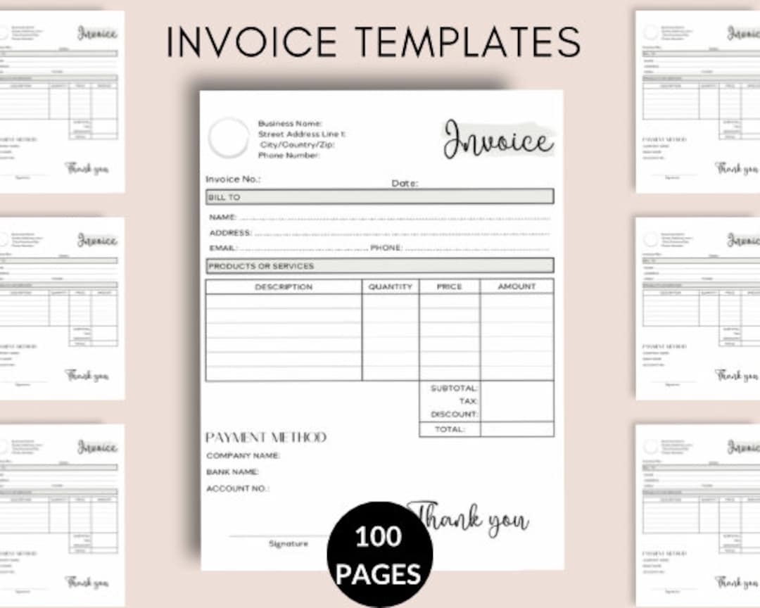 Invoice Templates for Small Business Bookkeeping, 100 Page Invoice ...