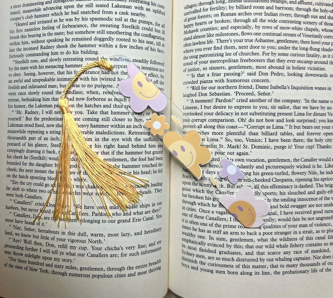 Happy Daisy Skinny Acrylic Bookmark With Tassel, Aesthetic Bookmark ...