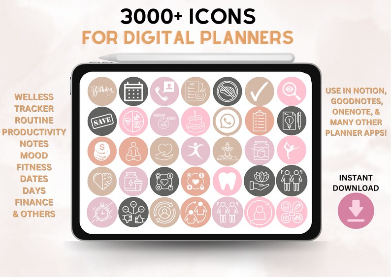 Notion Icons, Aesthetic Notion Life Planner Icons, Good Notes Digital ...