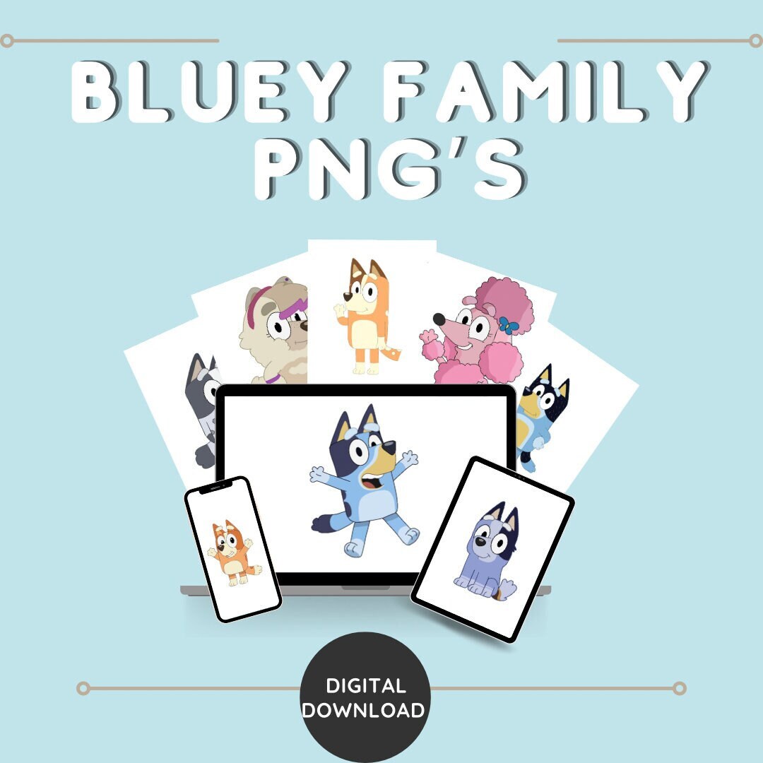 Bluey, Bingo, Mom, Dad, Muffin, Socks, Coco, Judo Characters PNG Bundle ...