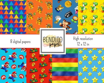 Mario Bros Digital Papers 8 Designs 12x12in, 30x30 Cm Ready to Print ...