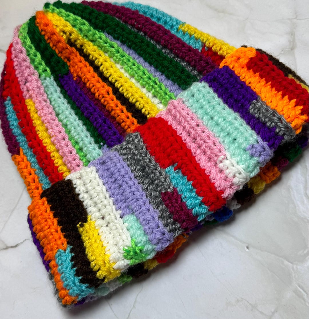 Scrap Yarn Beanie, Scrap Crochet Hat, Streetwear Beanie, Multicolor ...