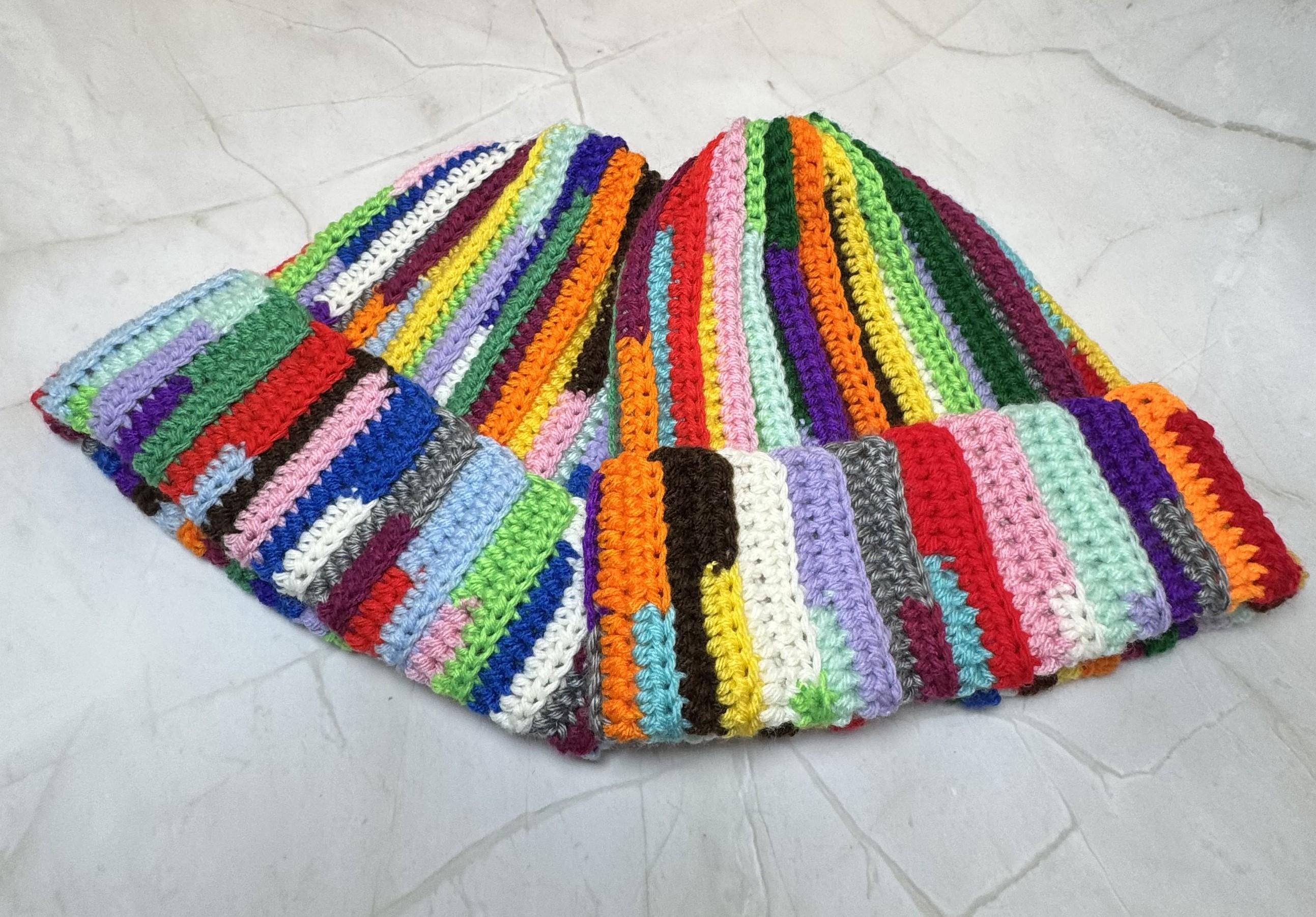 Scrap Yarn Beanie, Scrap Crochet Hat, Streetwear Beanie, Multicolor ...