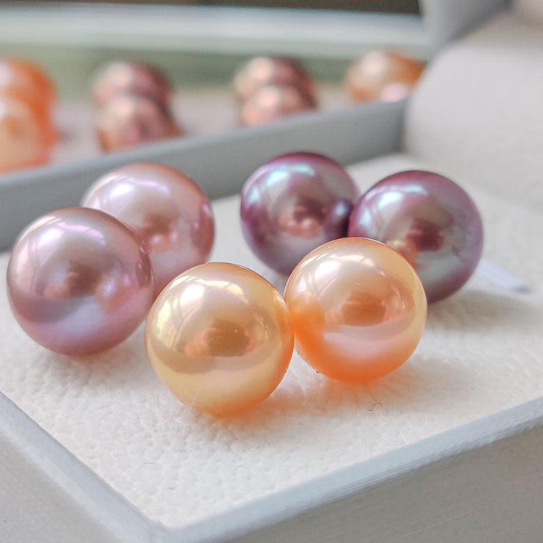 5A One Pair Natural Edison Freshwater Pearls Blueberry Purple Metallic ...