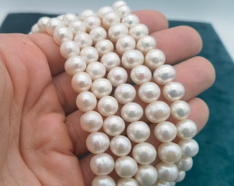 AAA Round Pearls, 7.5-8.5mm White Round Freshwater Pearl Beads, Genuine ...