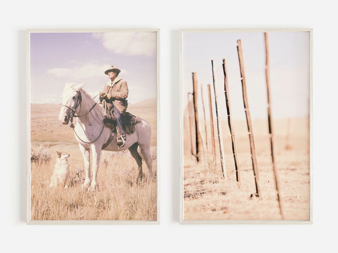 Western Cowboy Print Set of 2 Prints, Pastel Desert Prints, Western ...