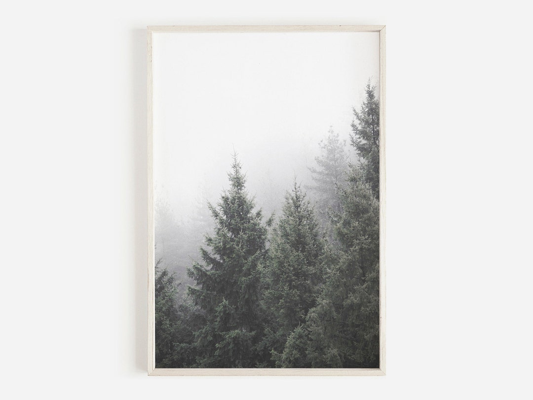 Forest Print, Forest Wall Art, Nordic Print, Green Forest Art, Foggy ...