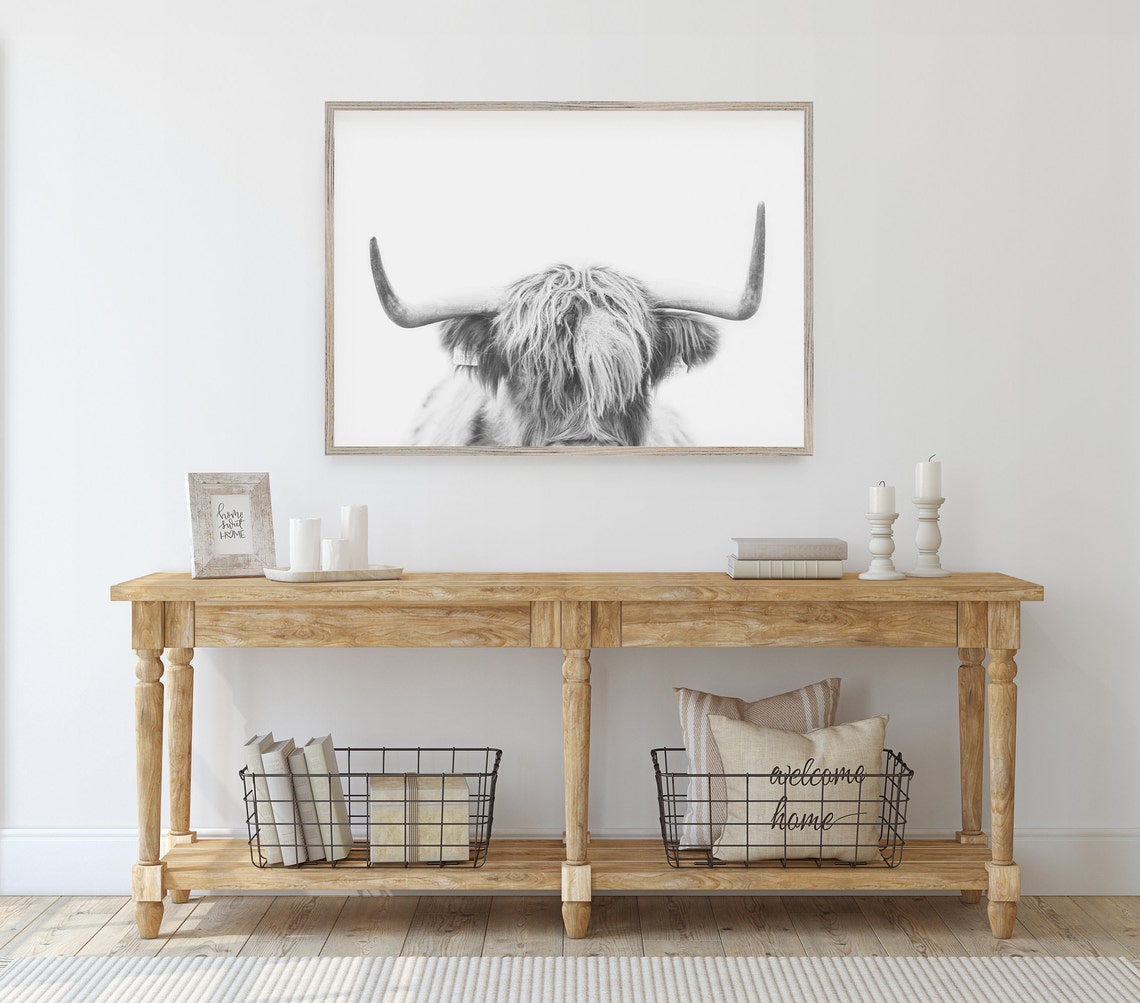 Modern Farmhouse Cow Print, Highland Cow Wall Art, Black and White ...