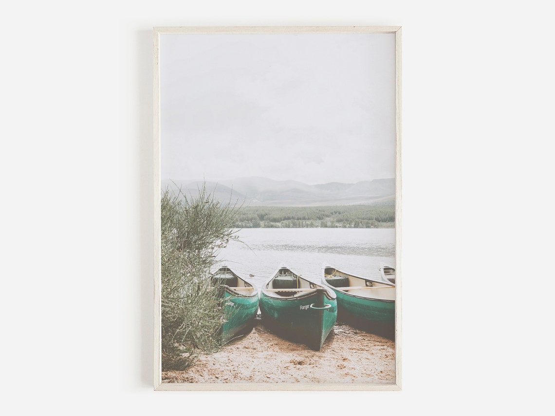 Canoe Wall Art for Lake House Decor, Mountain Lake Print, Canoe Wall ...