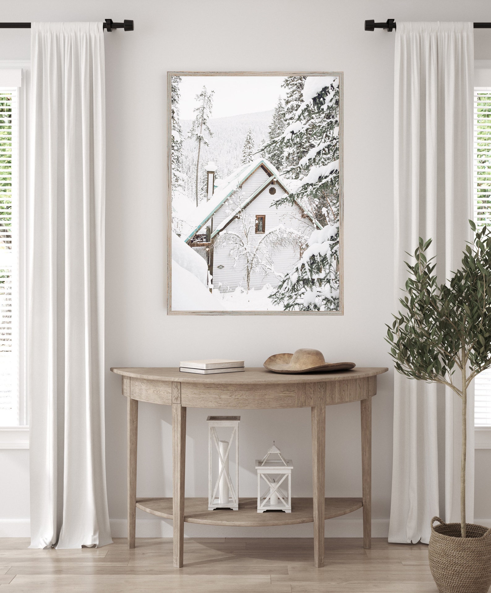 Snowy Winter Cabin Print, Rustic Christmas Decor, Winter Printable Art ...