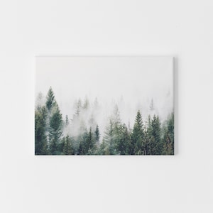 Foggy Pine Forest, Nature Wall Art, Misty Green Forest Print, Modern ...