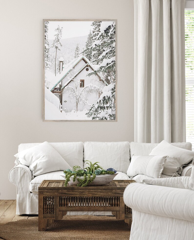 Snowy Winter Cabin Print Rustic Christmas Decor Winter | Etsy