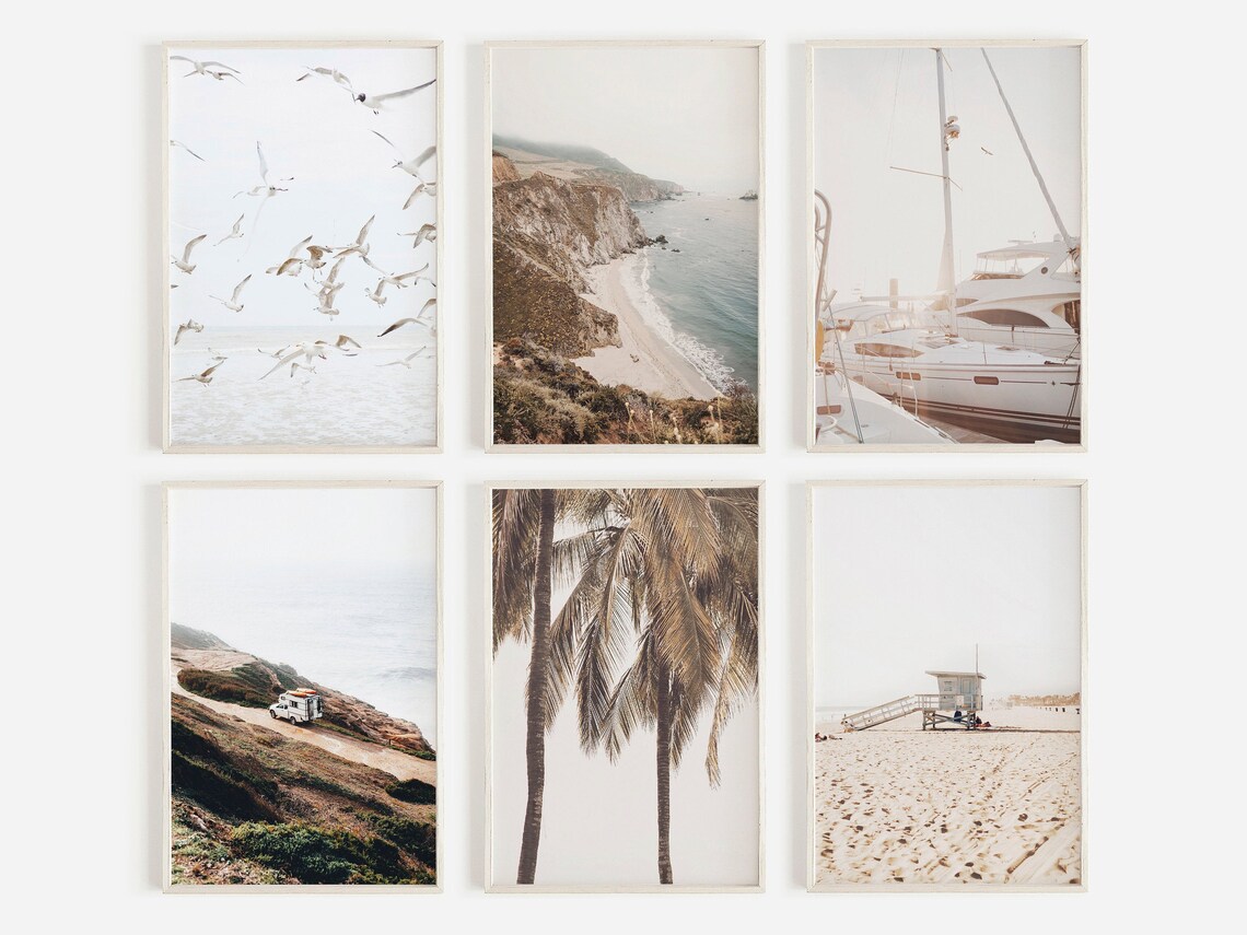 Coastal Set Boho Beach, Set of 6 Prints, Beach Wall Art Set, Boho ...