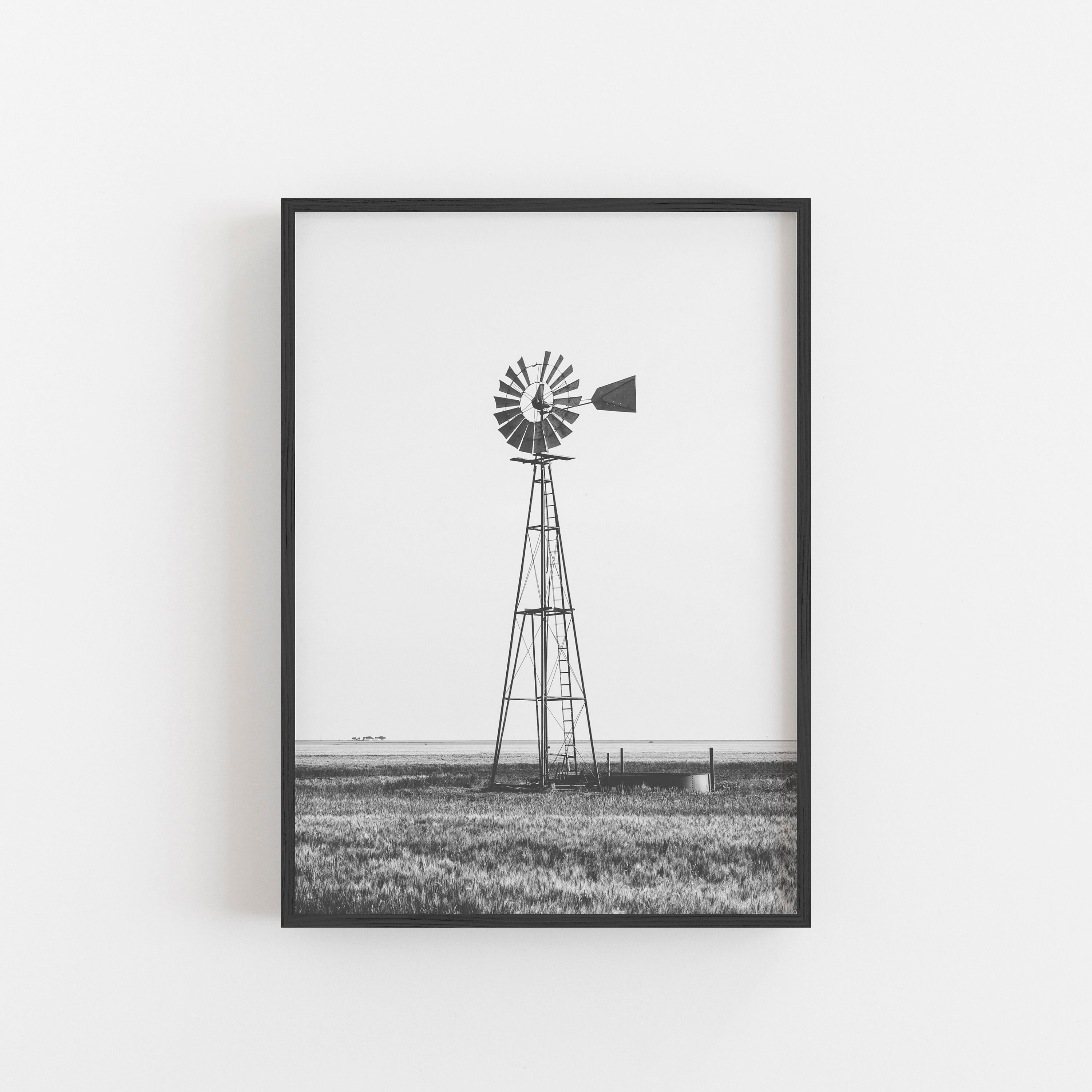 Windmill Print, Modern Farmhouse Decor, Black and White Photography ...