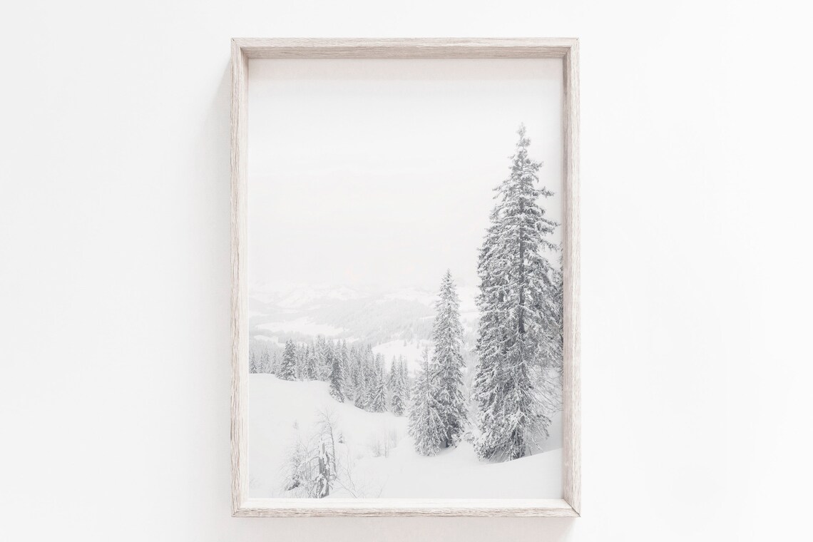 Snowy Forest Print, Snow Covered Trees Wall Art, Winter Wall Art ...