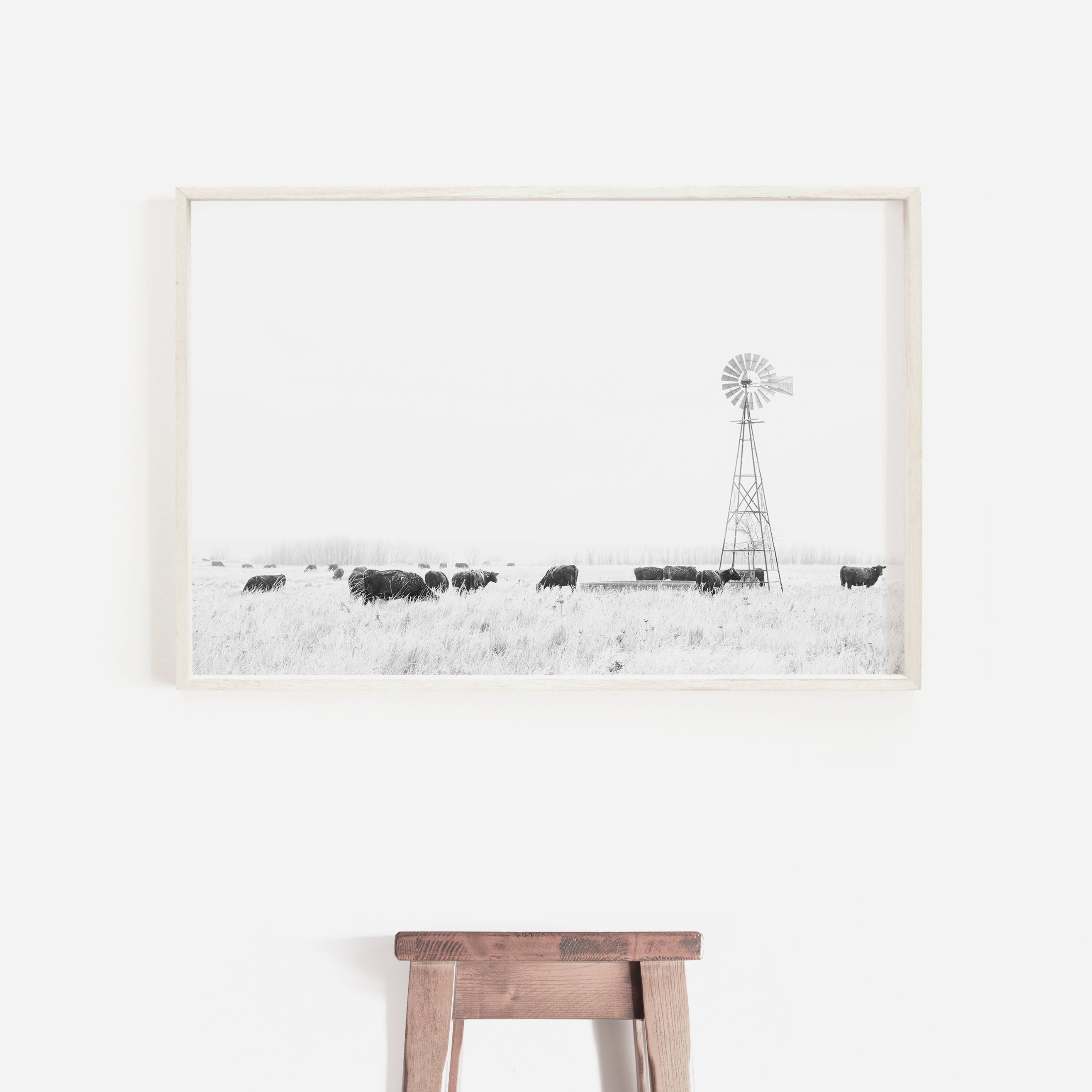 Rustic Farm Print, Modern Farmhouse Decor, Cow Pasture Print, Black and ...