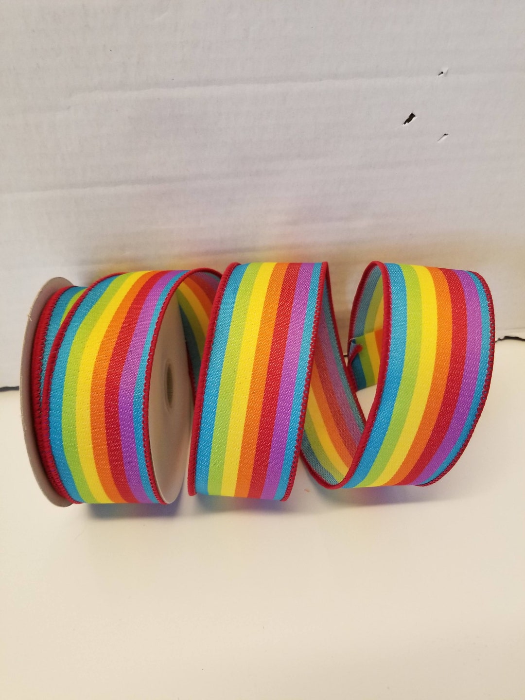 Rainbow Ribbon, Wired Rainbow Ribbon, Woven Rainbow Wired Ribbon, by ...