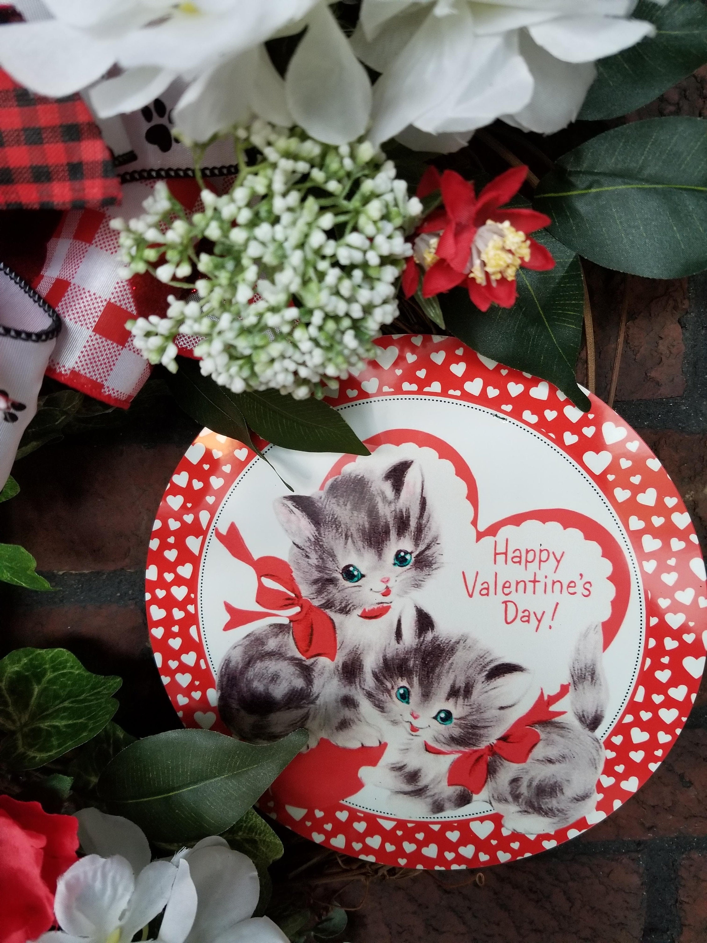 Kitten Valentine Wreath Cat Valentine Wreath Red and White | Etsy