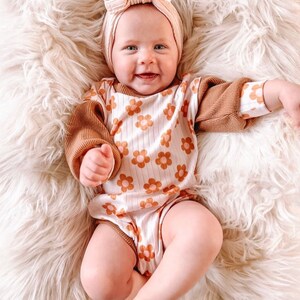 Flower Power Boho Daisy Sweater Romper, Bubble Romper, Pink, Floral ...