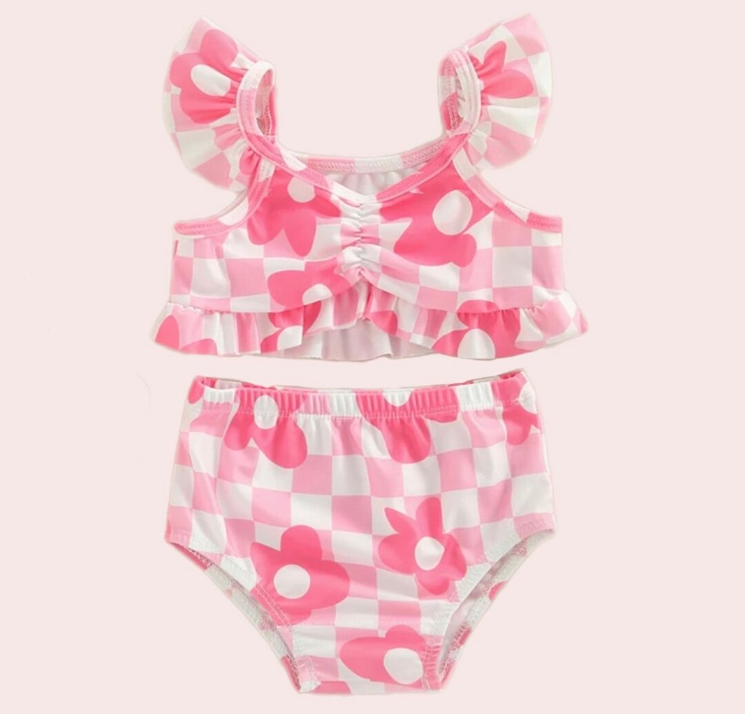 Pink Floral Checker Bikini/ Swimsuit/ Swimwear/ - Etsy