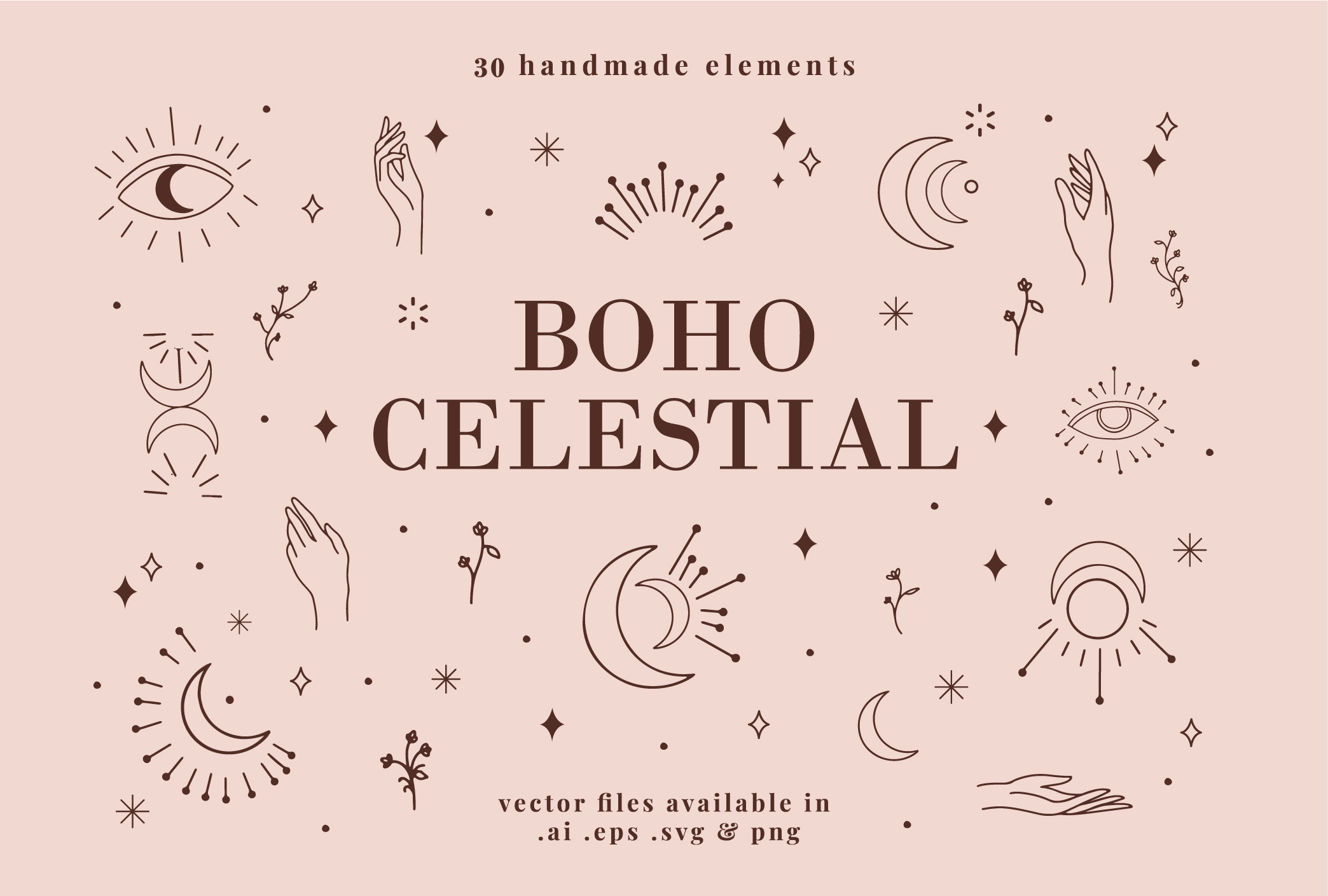 30 Boho Celestial Elements – Minimalist Moon and Star Line Art Pngs ...