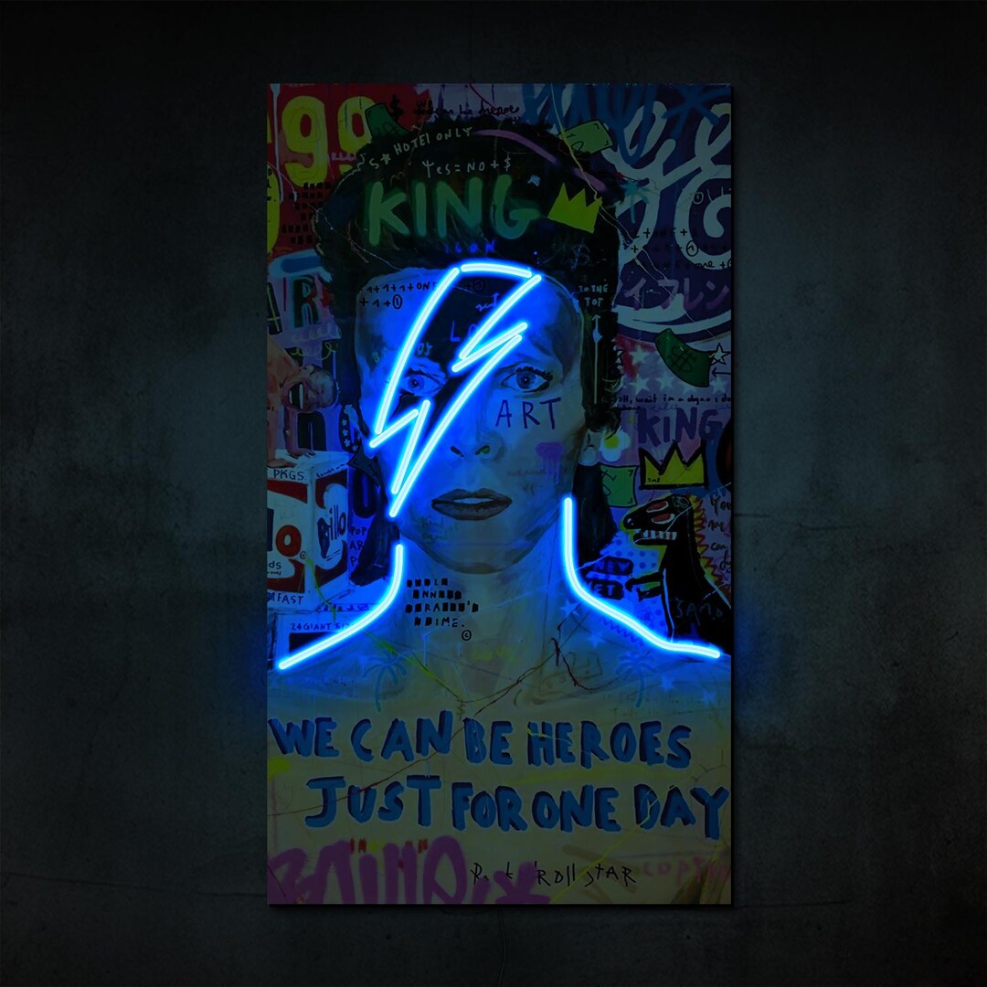 David Bowie Neon Poster, Lightening Bolt Neon Sign, Pop Art Neon Sign ...