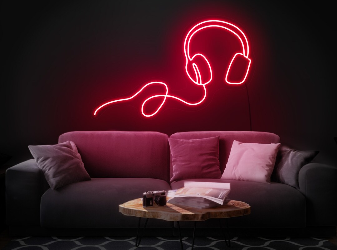 Headphones Led Sign, Headphones Neon Sign, Headphone Light Sign, Music ...