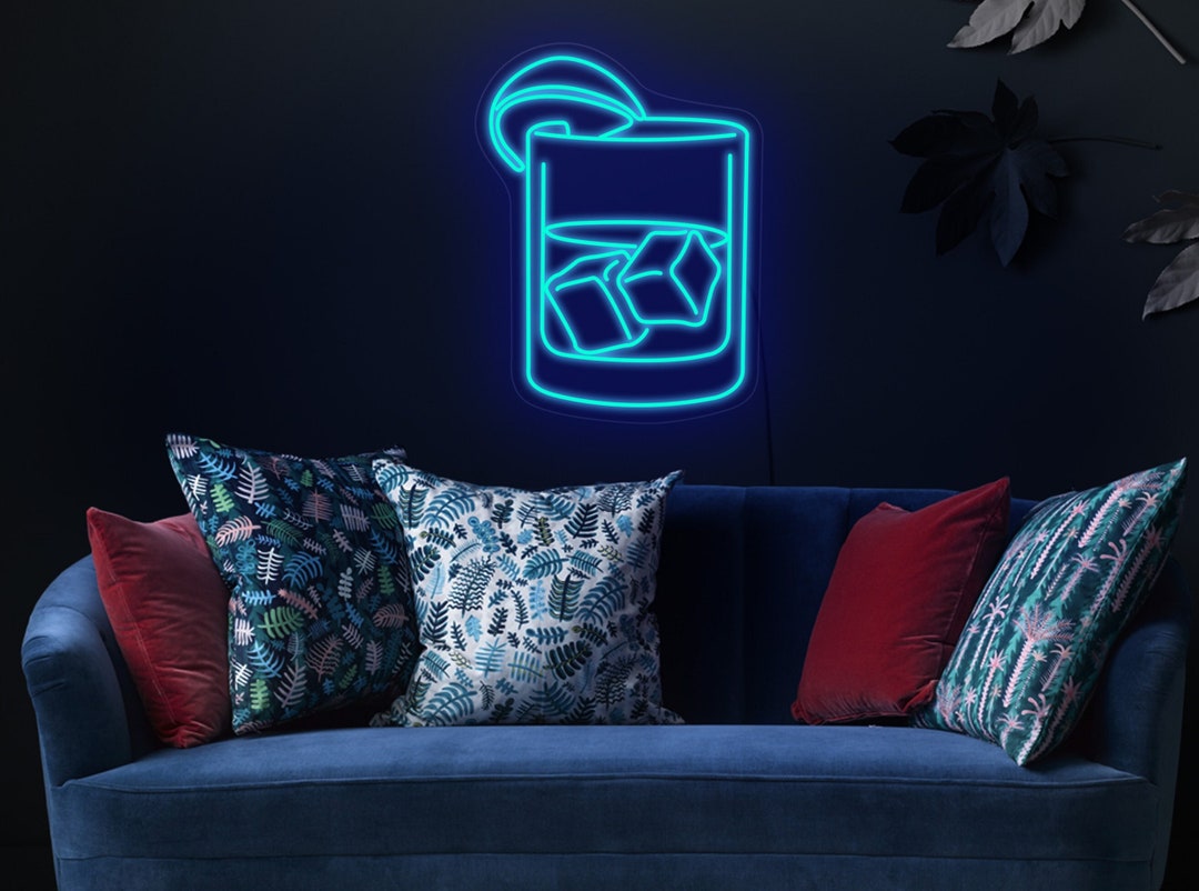 Whiskey Glass Neon Sign, Whiskey Neon Sign, Whiskey Bar Sign, Cocktail ...