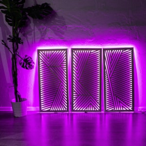Geometric Wall Art Set With Led, Abstract Wood Wall Panels Lighted ...