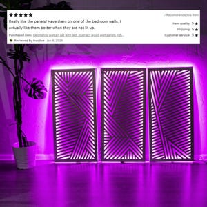 Geometric Wall Art Set With Led, Abstract Wood Wall Panels Lighted ...