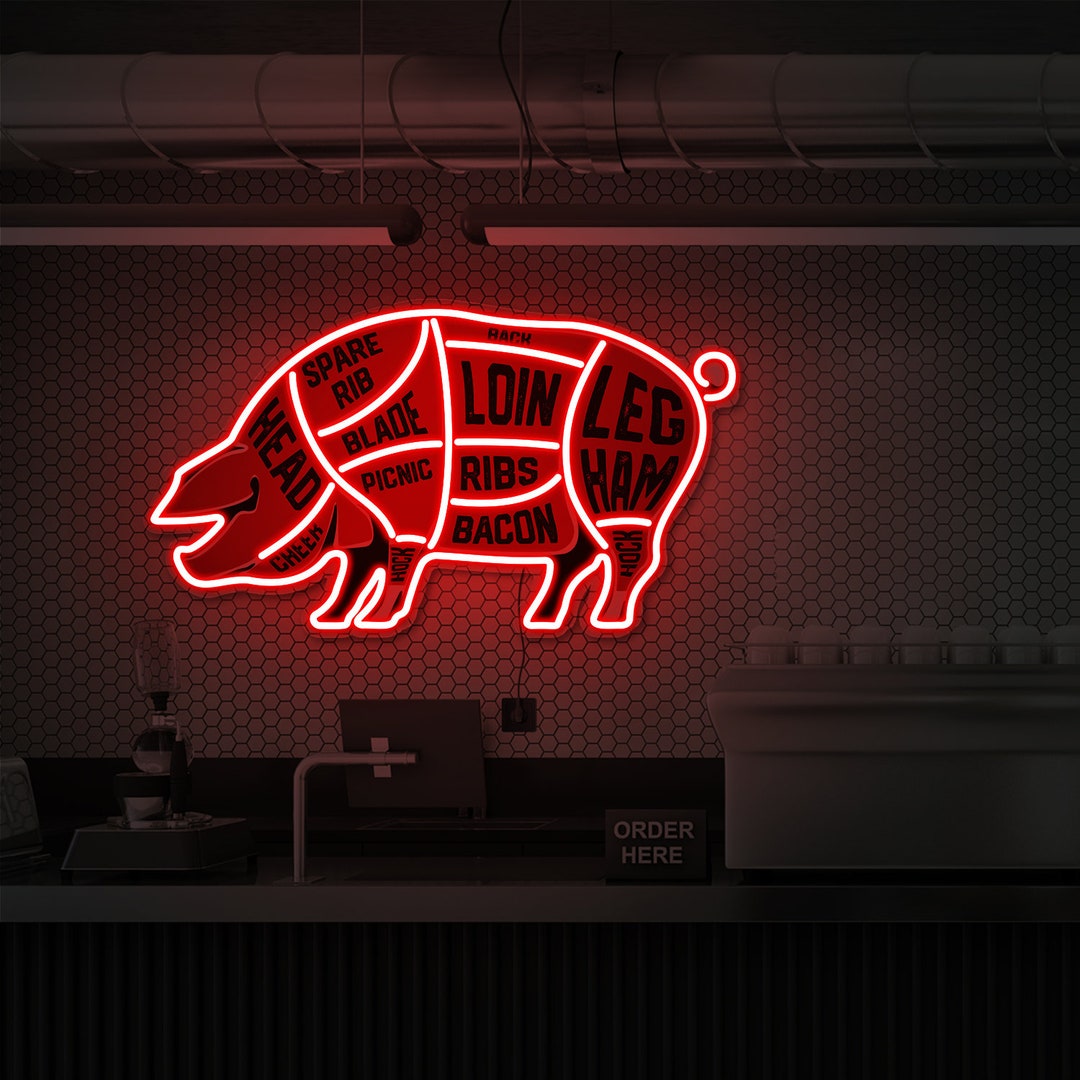 Pig Neon Sign, BBQ LED Light, Butcher Shop Neon Decor, Steakhouse Wall ...