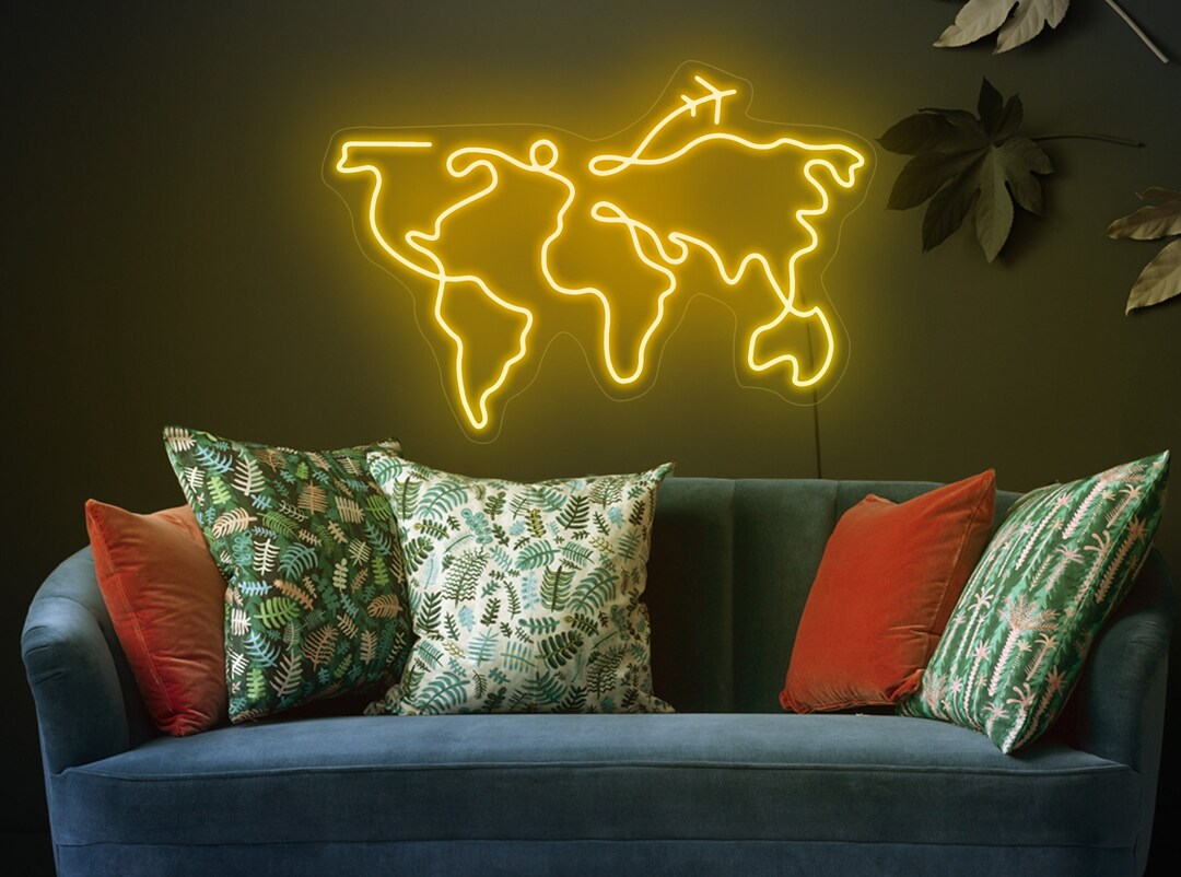 World Map Neon Sign, World Neon Sign, World Map Led Sign, World Map ...