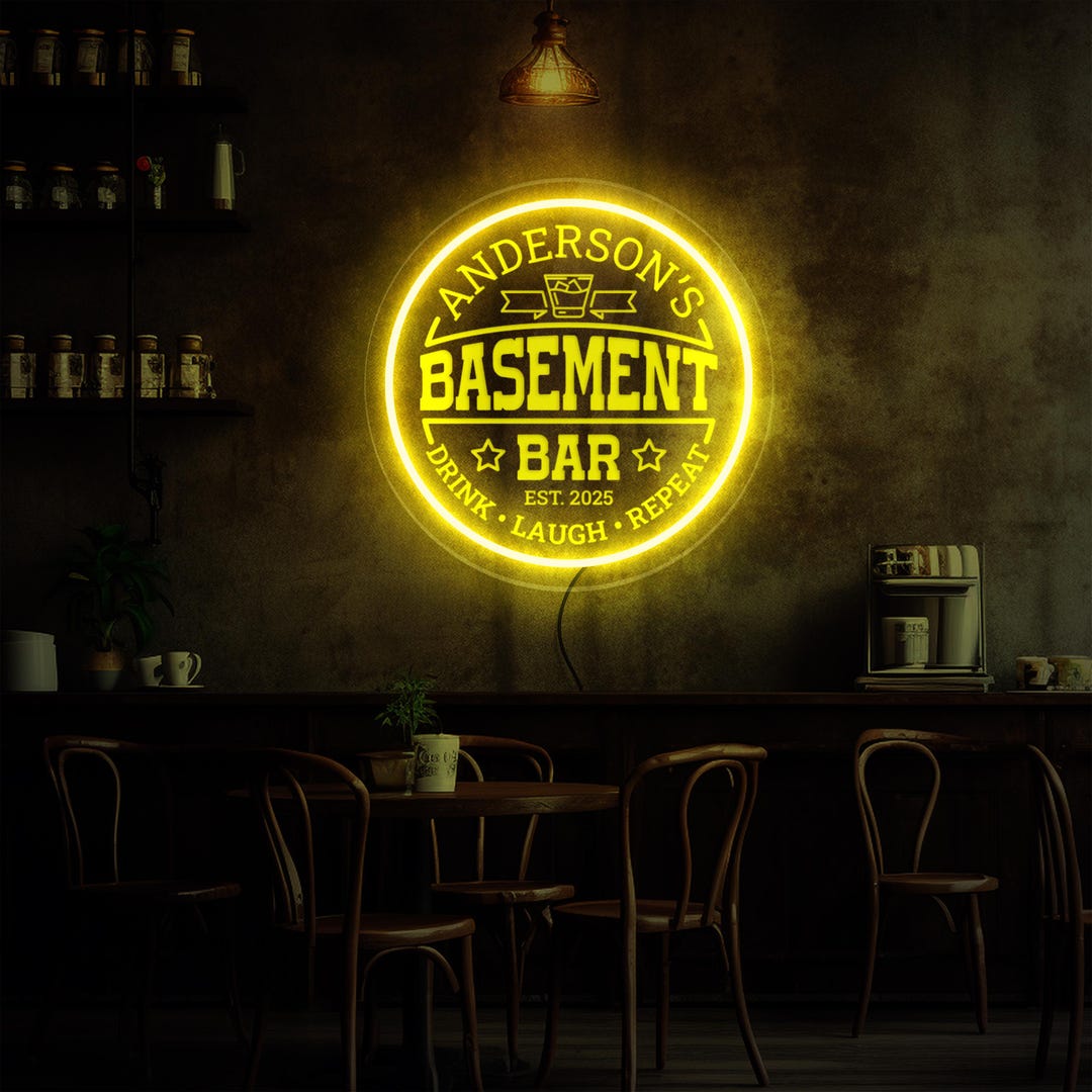 Personalized Basement Bar Neon Sign, Custom Cocktail LED Light, Home ...
