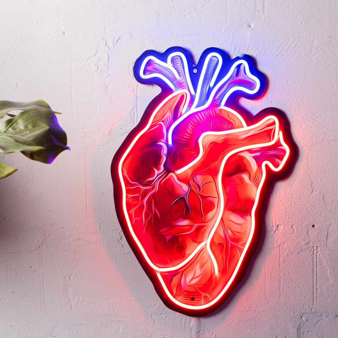 Human Heart Neon Sign, Anatomical Heart Light Sign, Colorful Heart Neon ...