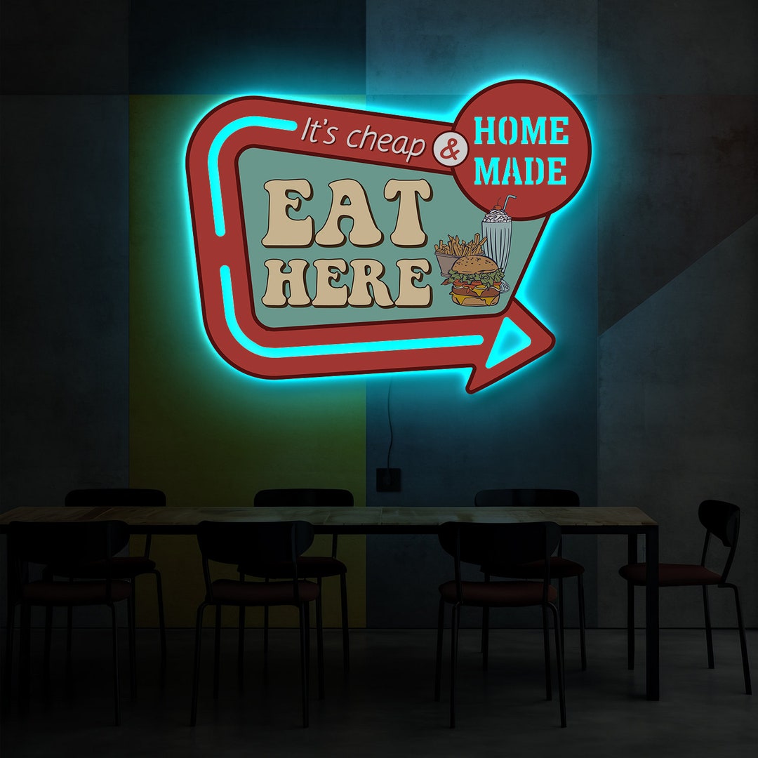 Eat Here Neon Sign, Eat Here Led Sign, Bar Light up Sign, Food Neon ...